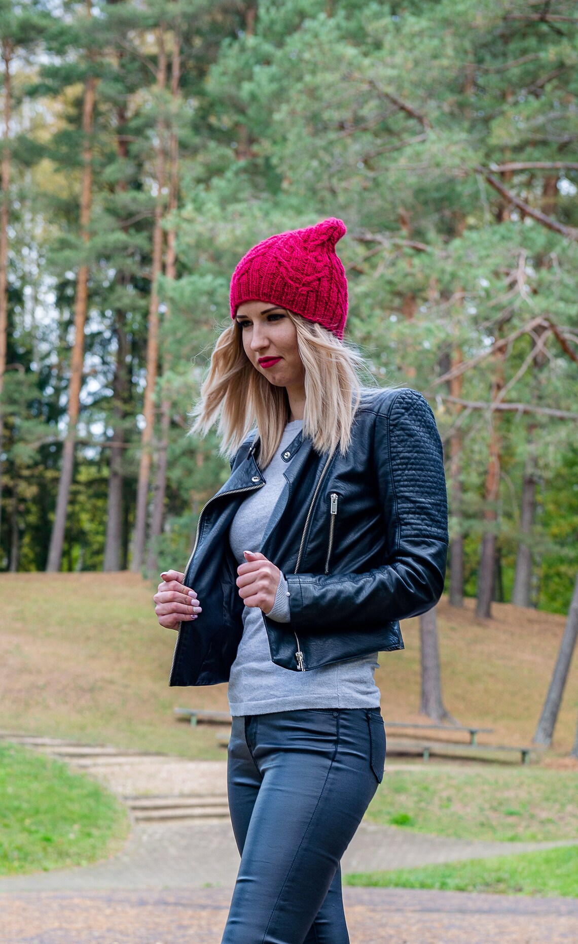 Hand Knit Red Beanie Hat,women Knit Hat, Handmade Slouchy Beanie, Women ...