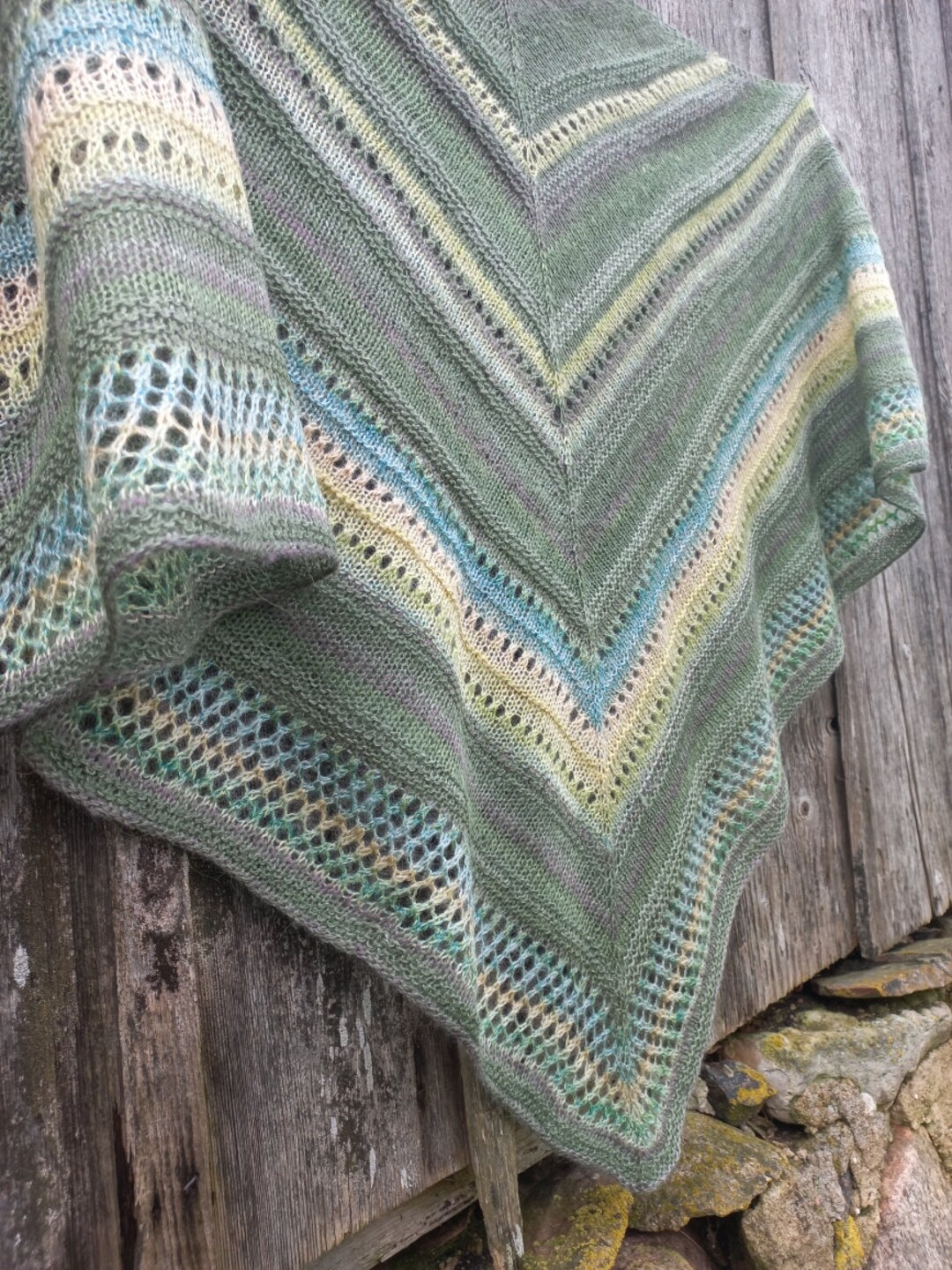 Hand Knitted Color Transition Triangle Shawl,hand Knited Lace Shawl ...