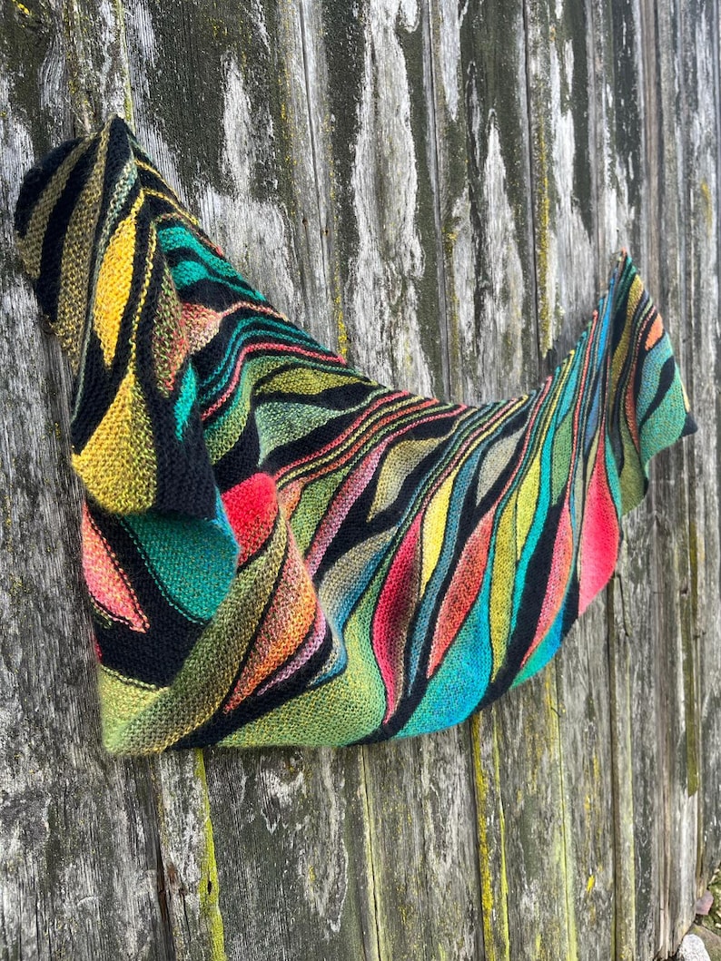 Hand Knit Bright Shawl,knit Art Shawl,art Crescent Shawl,women's Art ...