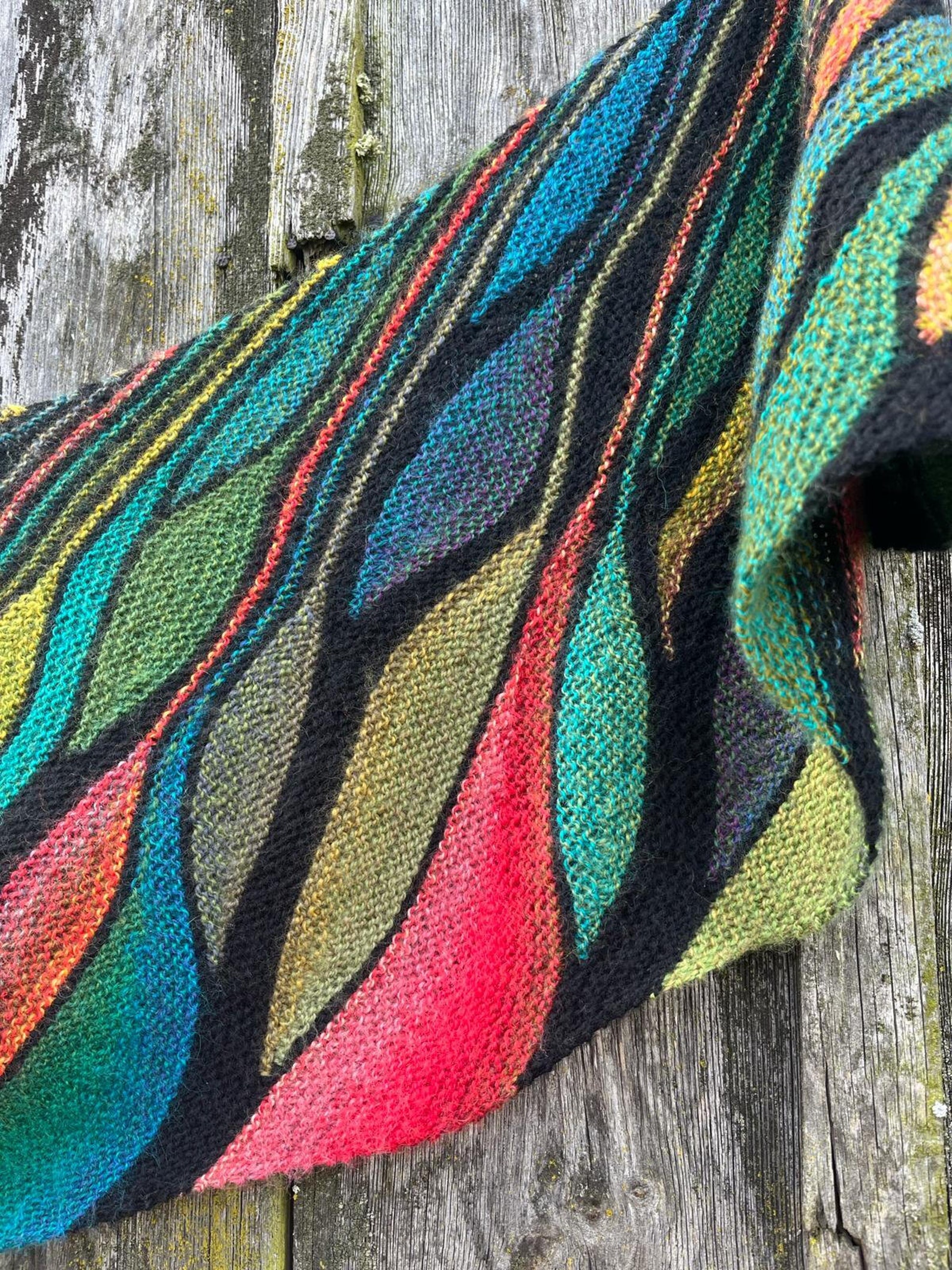 Hand Knit Bright Shawl,knit Art Shawl,art Crescent Shawl,women's Art ...