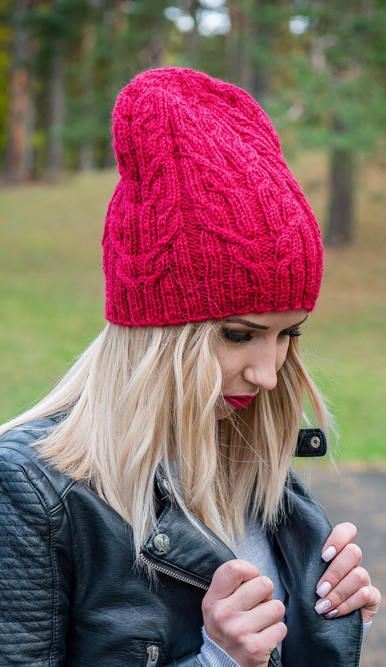 Hand Knit Red Beanie Hat,women Knit Hat, Handmade Slouchy Beanie, Women ...