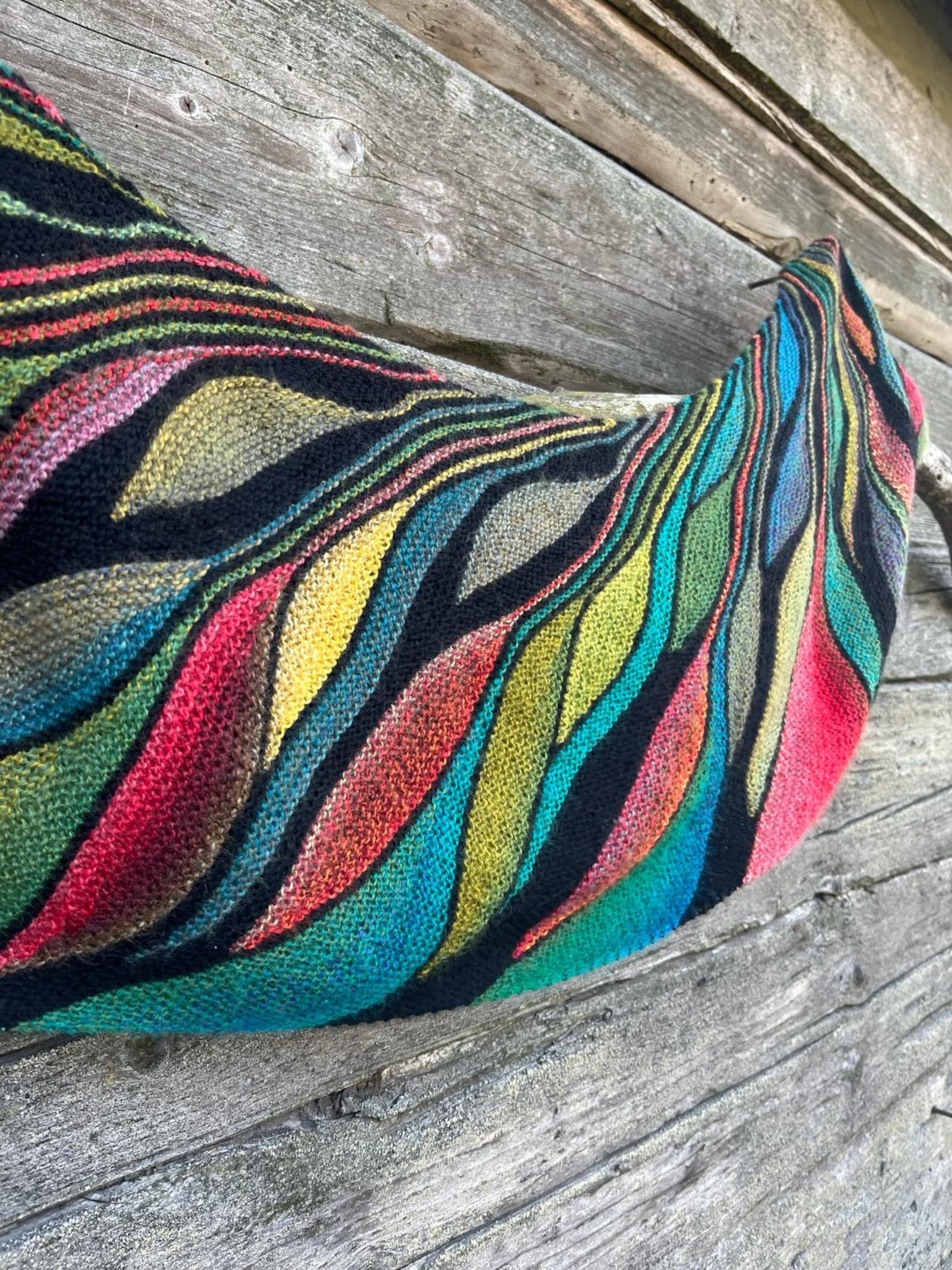 Hand Knit Bright Shawl,knit Art Shawl,art Crescent Shawl,women's Art ...