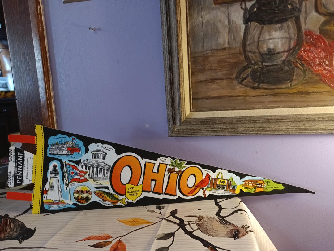 Free Shipping USA Vintage Ohio Felt Large Ohio State Flag Pennant ...