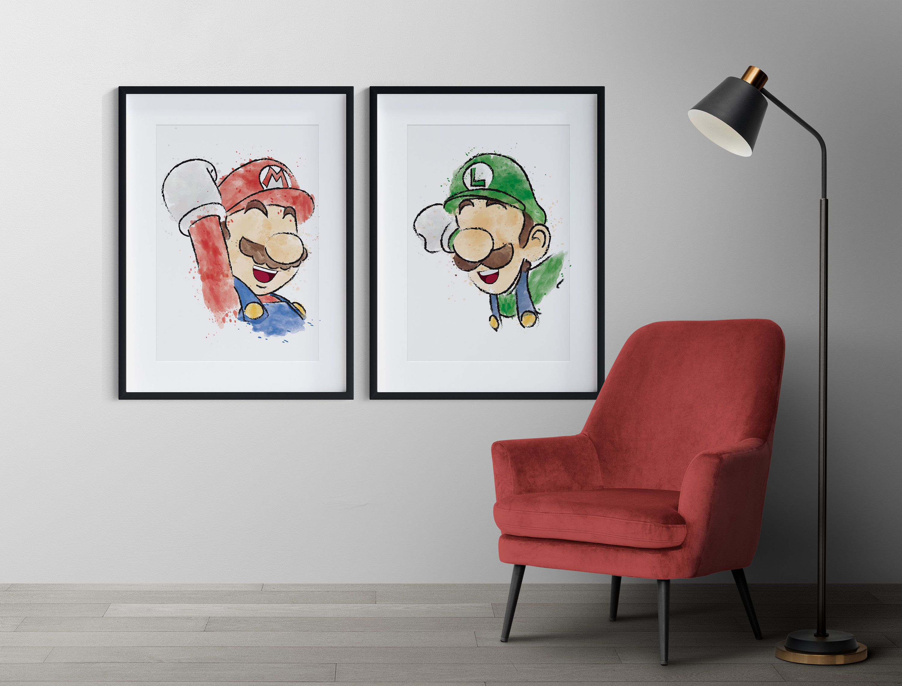Set of 9 Super Mario Printable, Mario Bros Faceless Wall Art Printable ...