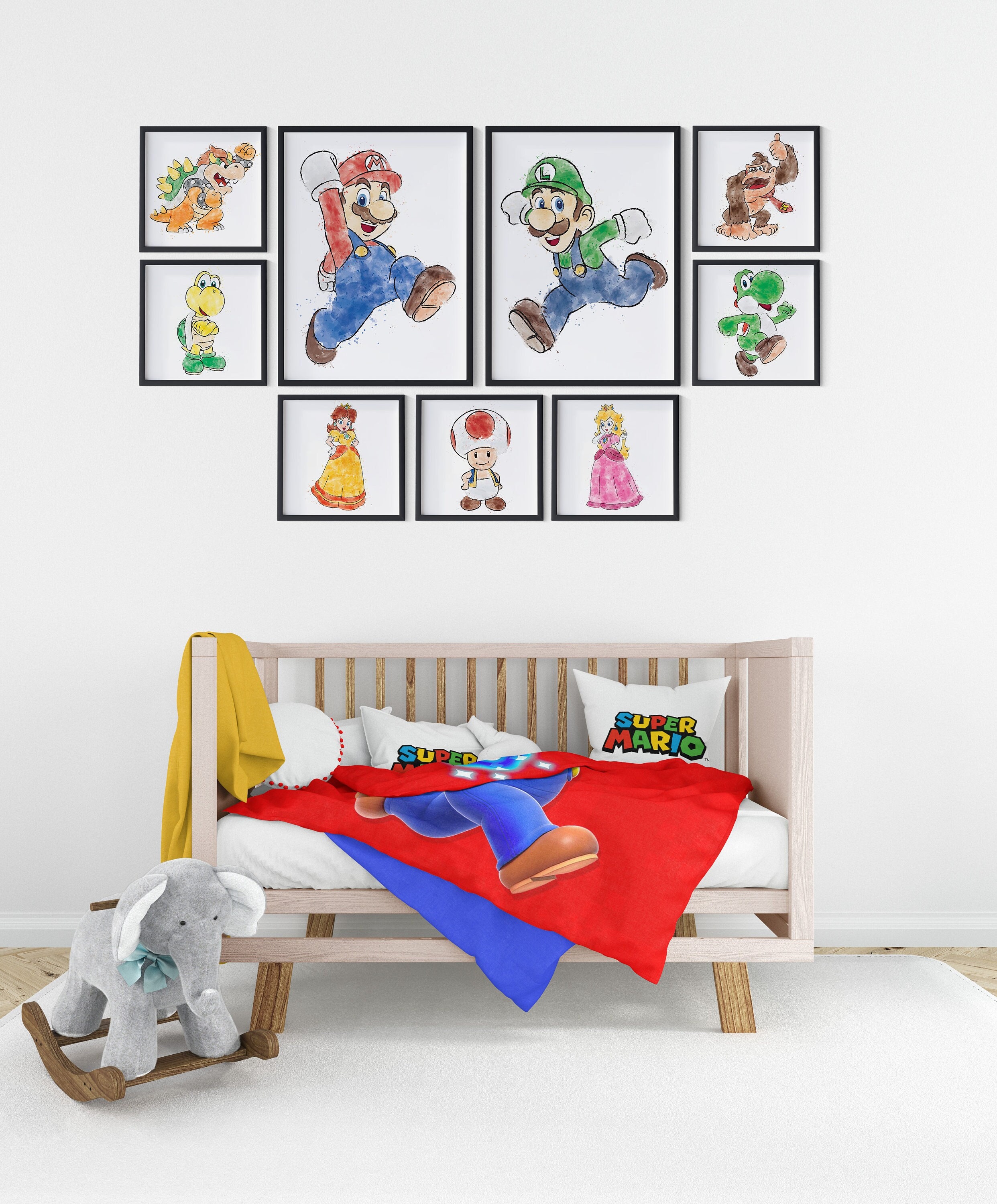 Set of 9 Super Mario Printable Watercolor Poster, Super Mario Bros Wall ...