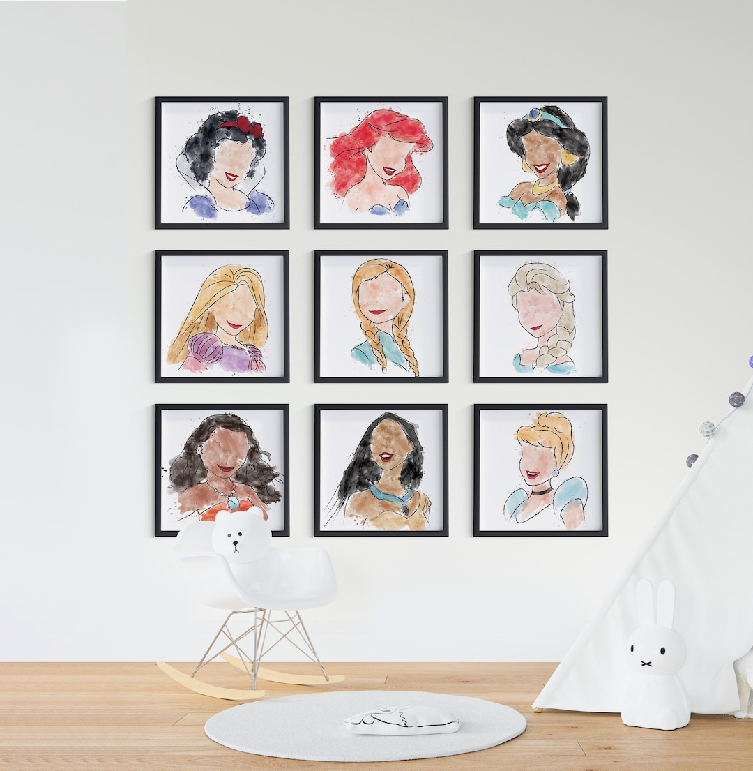 Minimal Princesses Wall Art, Set of 9 Modern Prints, Printable Wall Art ...