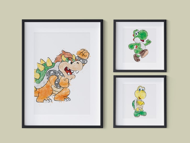 Set of 9 Super Mario Printable Watercolor Poster, Super Mario Bros Wall ...