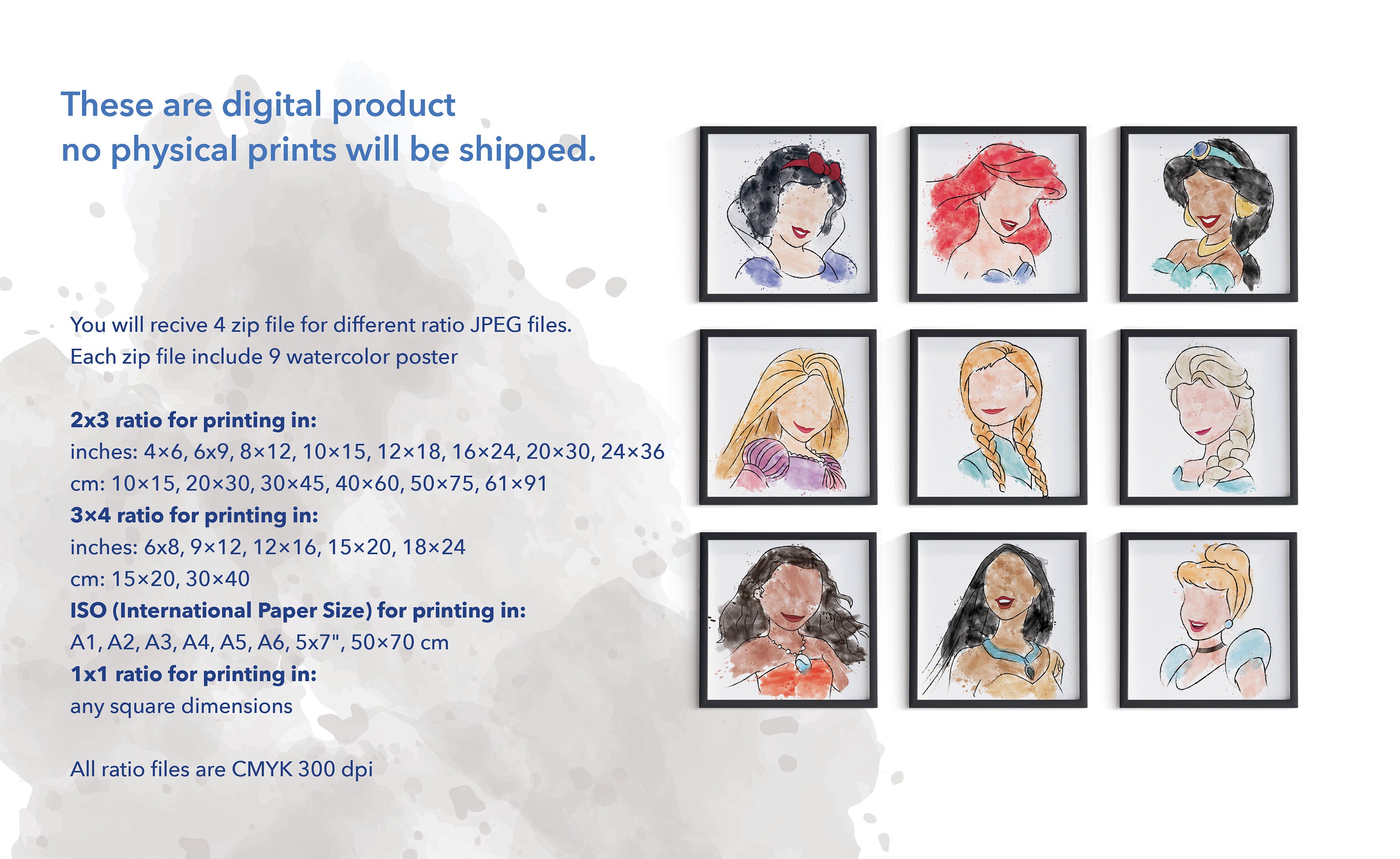 Minimal Princesses Wall Art, Set of 9 Modern Prints, Printable Wall Art ...