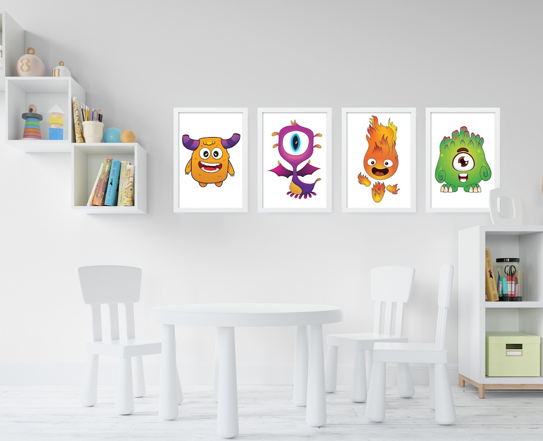 Set of 6 Colorful Wall Art for Kids | Cute Monster Bundle | Funny ...
