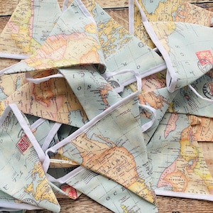 World Map Bunting, Map Bunting, Cotton Atlas Bunting Flags and Matching ...
