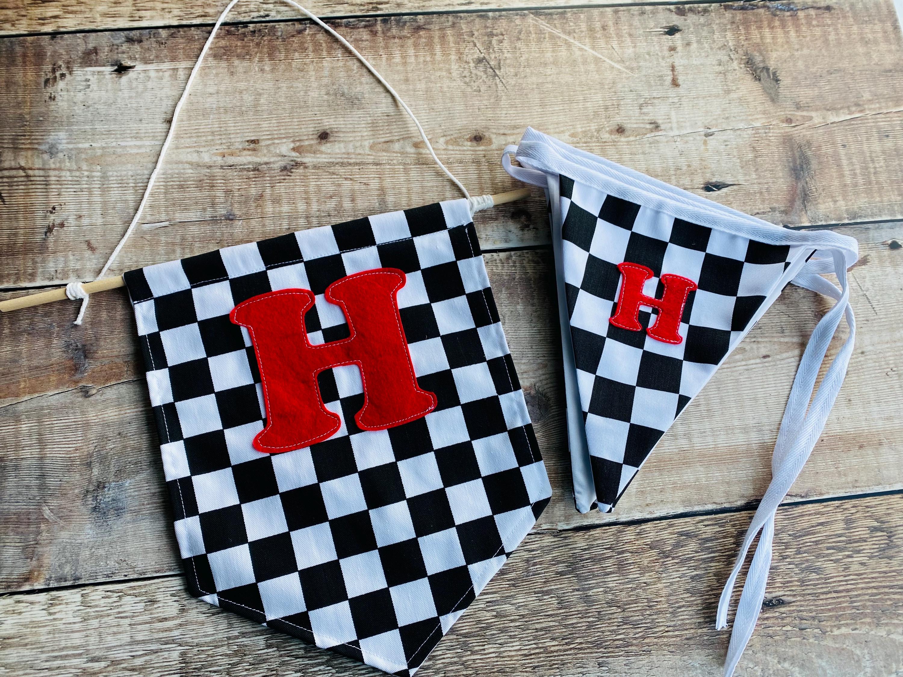 Racing Car Bunting, Checkered Flag Banner, Boy's Room Decor, Hotwheels ...