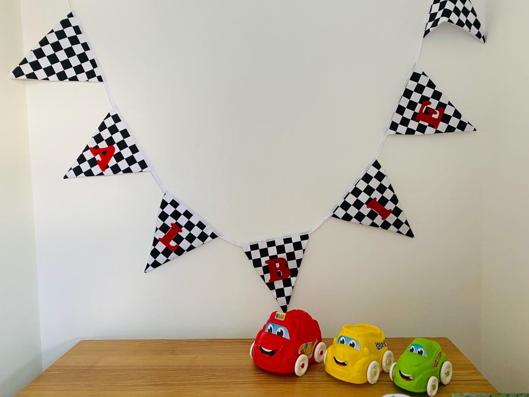 Racing Cars Bunting, Racing Cars Banner, Checkered Flags, Boys Room ...