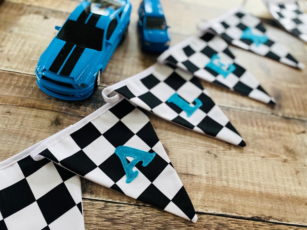 Racing Car Bunting, Checkered Flag Banner, Boy's Room Decor, Hotwheels ...