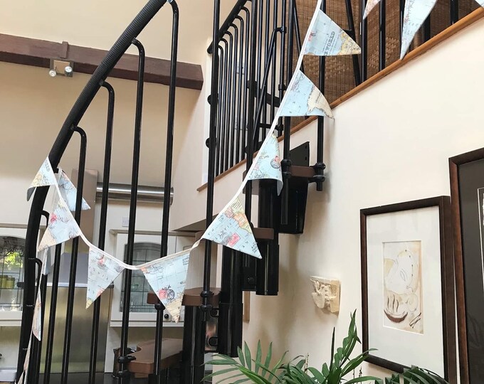 Handmade Earth World Map Bunting, Vintage Look Fabric Atlas Banner ...