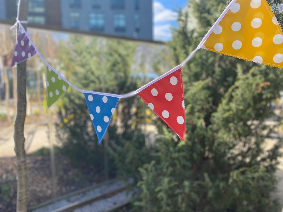Waterproof Rainbow Bunting Banner: Polka Dot Garden Party Decor - Etsy