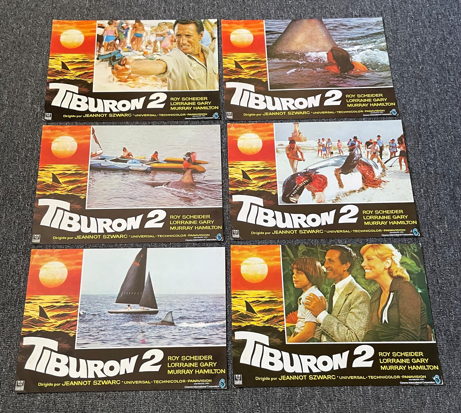 12 Vintage 1978 JAWS 2 Spanish Lobby Card Complete Set! Tiburon 2! Roy ...