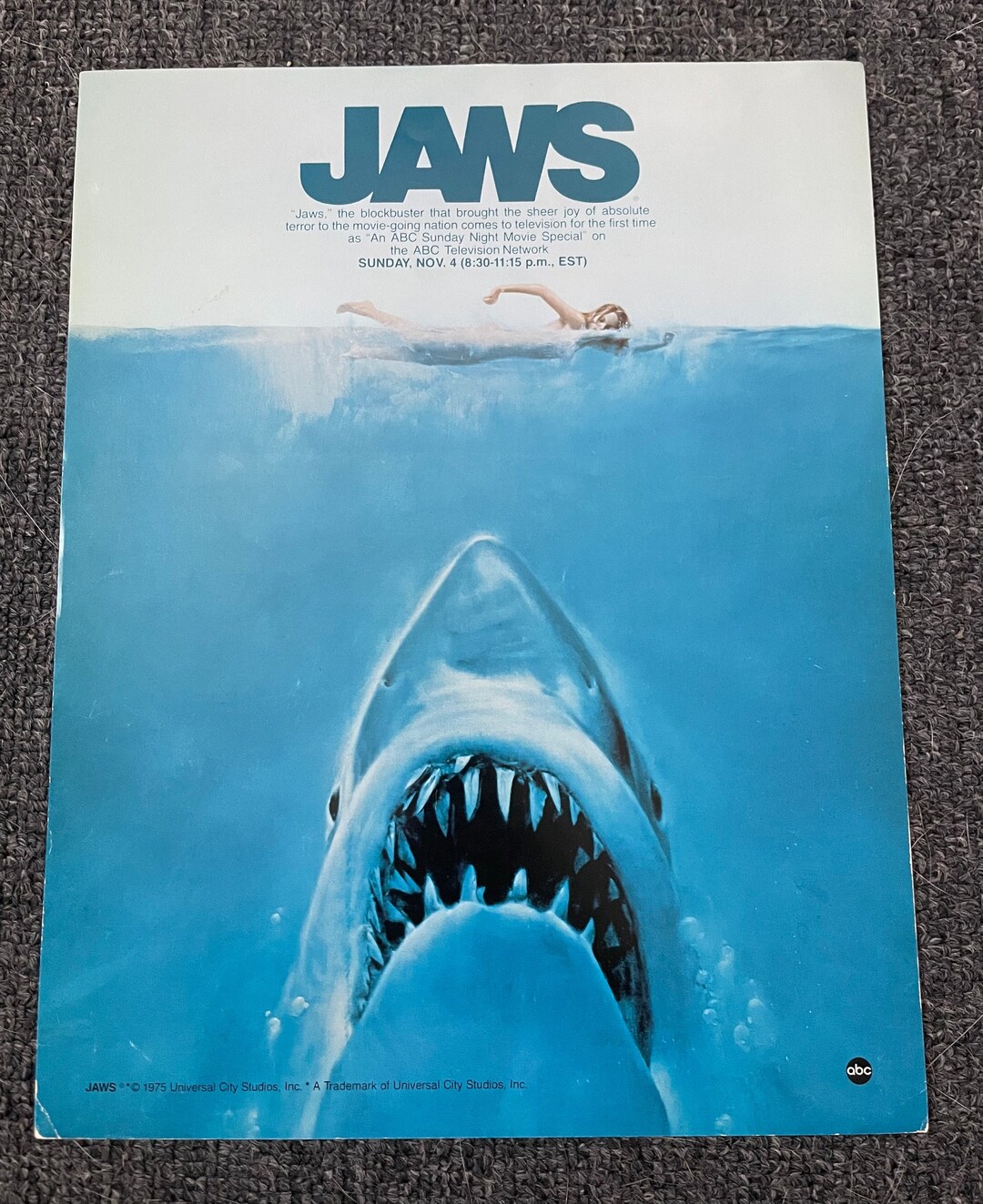 Very Rare JAWS 1979 ABC TV Press Flyer Ad for First Television ...