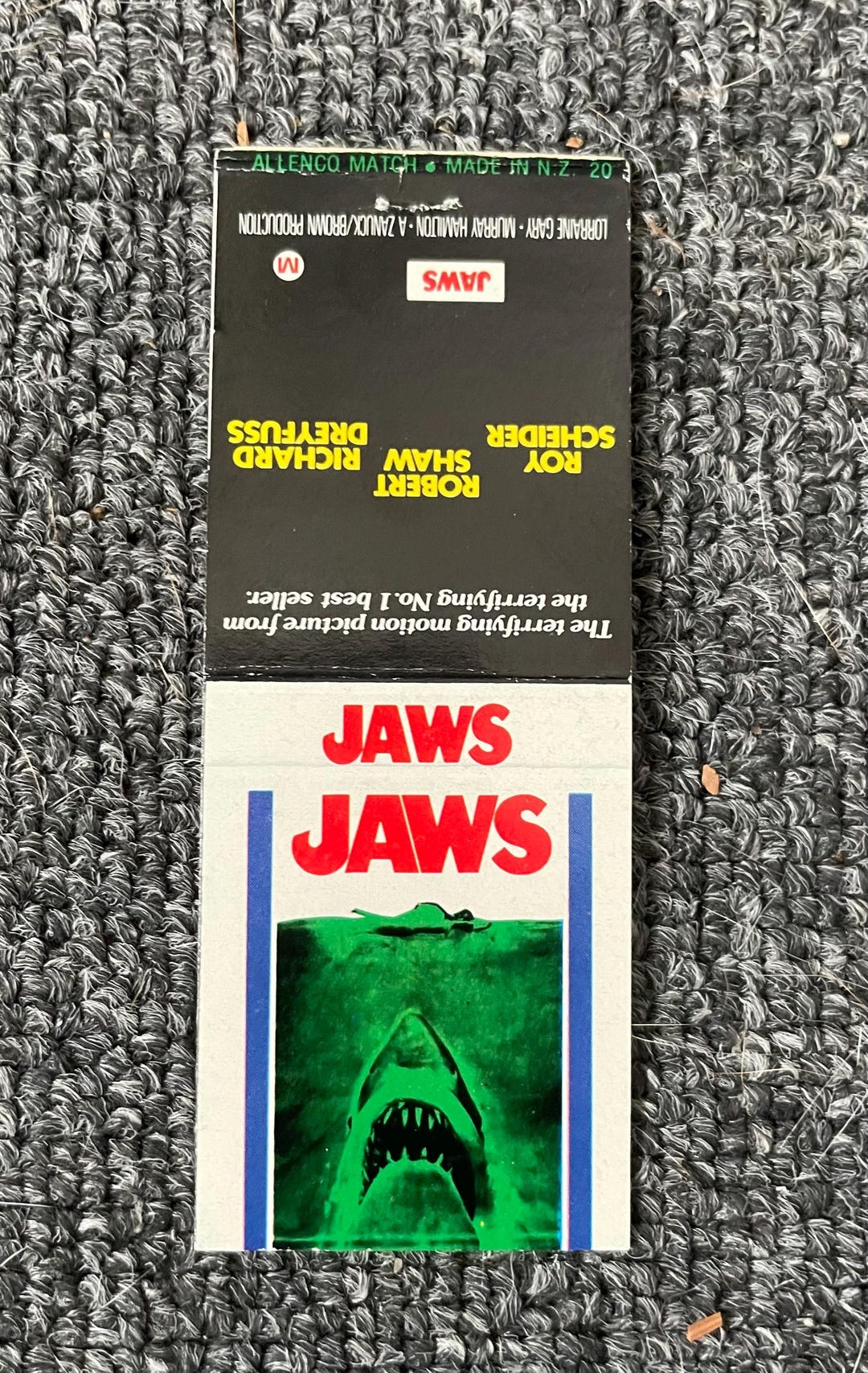 1975 JAWS Match Book Cover New Zealand! Great White Shark! Steven ...