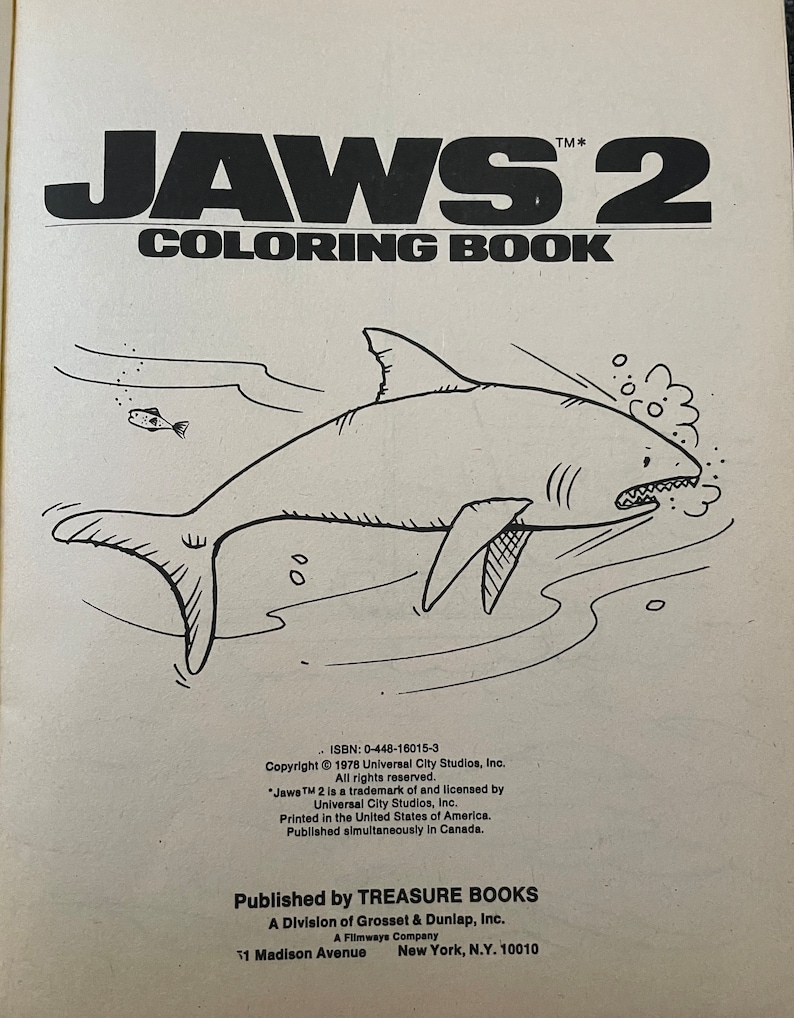 1978 JAWS 2 Coloring Book! John Hancock Un-made Movie & Paperback Novel ...