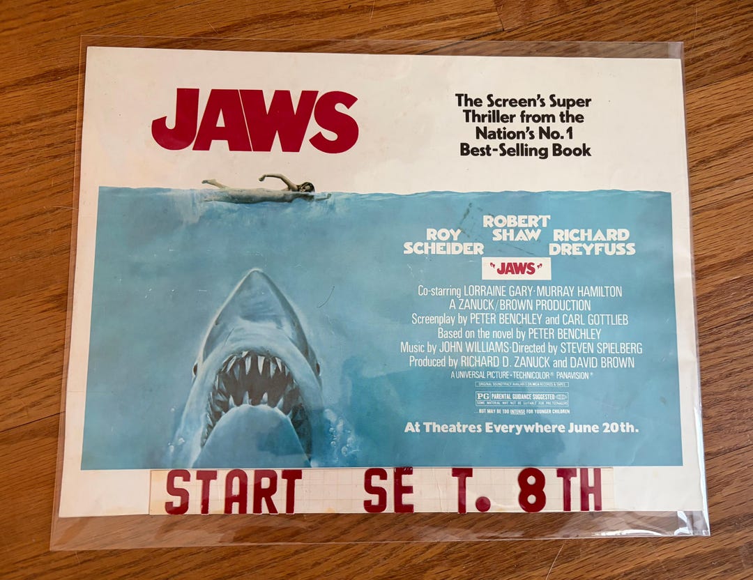 TV Guide Original Color JAWS Ad Sheet! Movie Theater Used! 8 1/2" X 11 ...