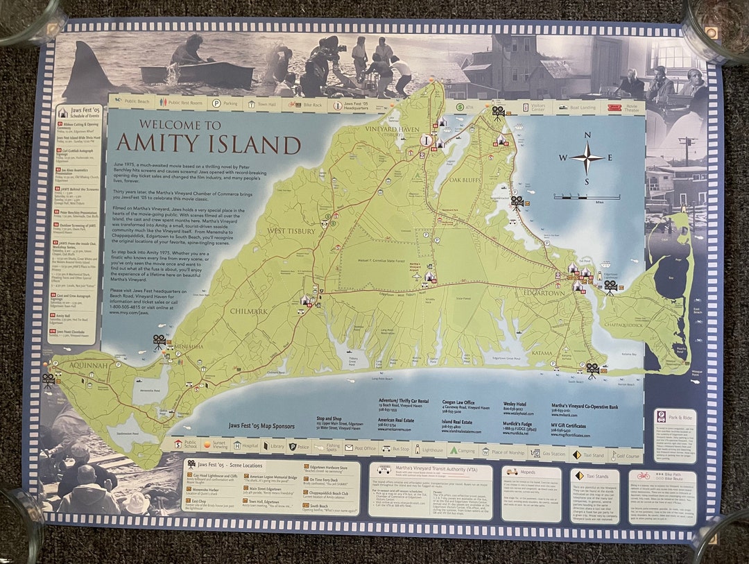 2005 Jaws Fest Rolled Amity Island Map Double Sided Not Folded