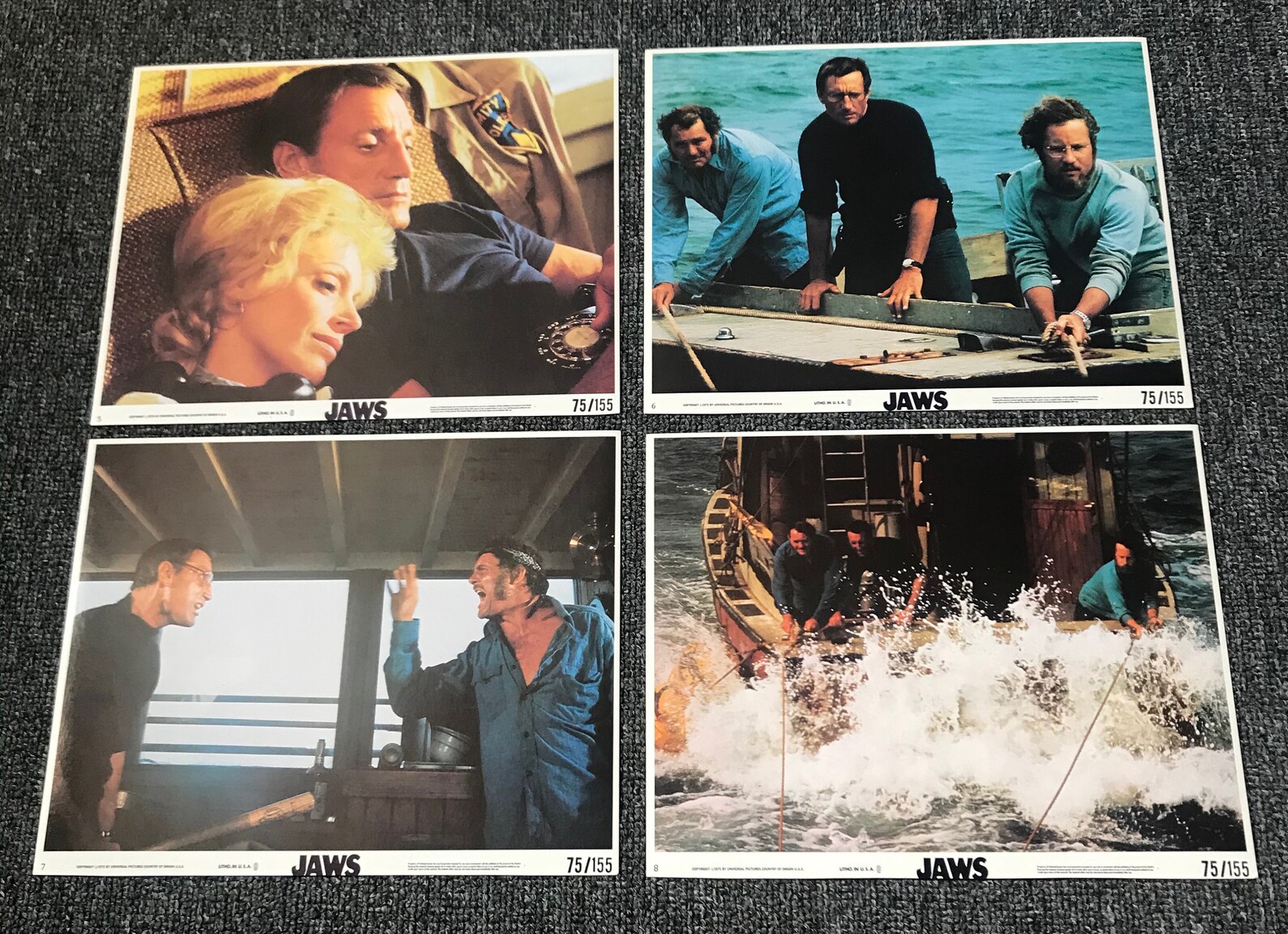 Set of 8 Original U.S. 1975 JAWS Lobby Cards Complete Steven Spielberg ...
