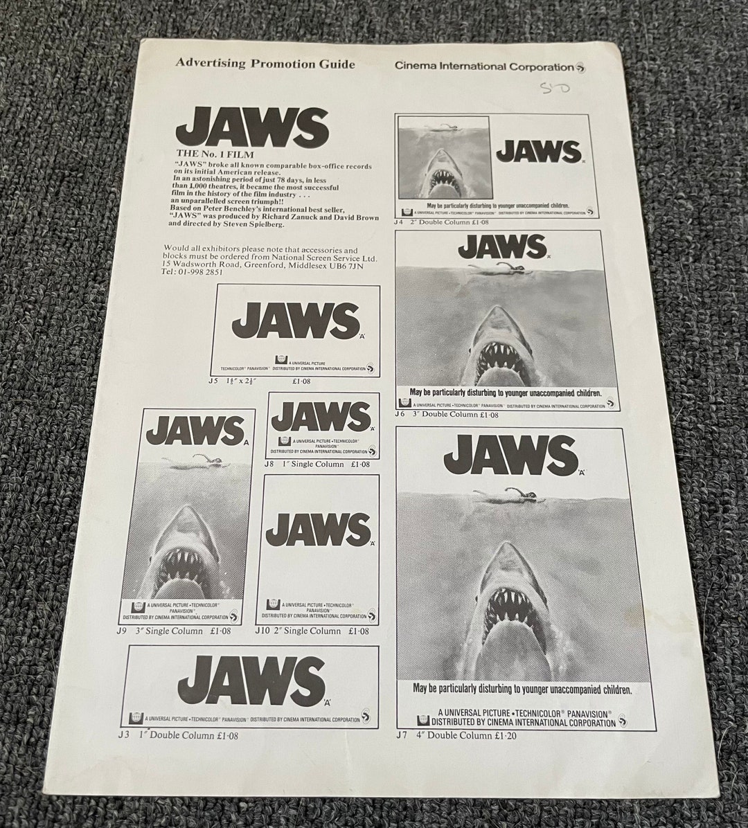 1975 JAWS 4 Page British Press Book! Uncut! Very Rare! United Kingdom ...