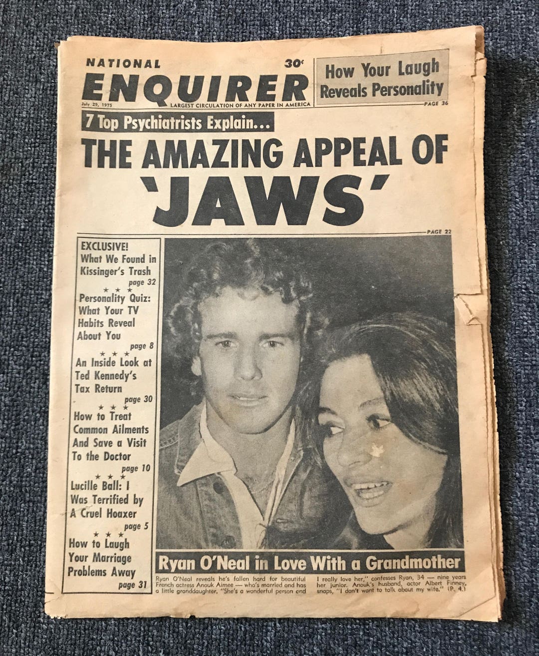 1975 National Enquirer Newspaper JAWS Cover Story Ted Kennedy Ryan O ...