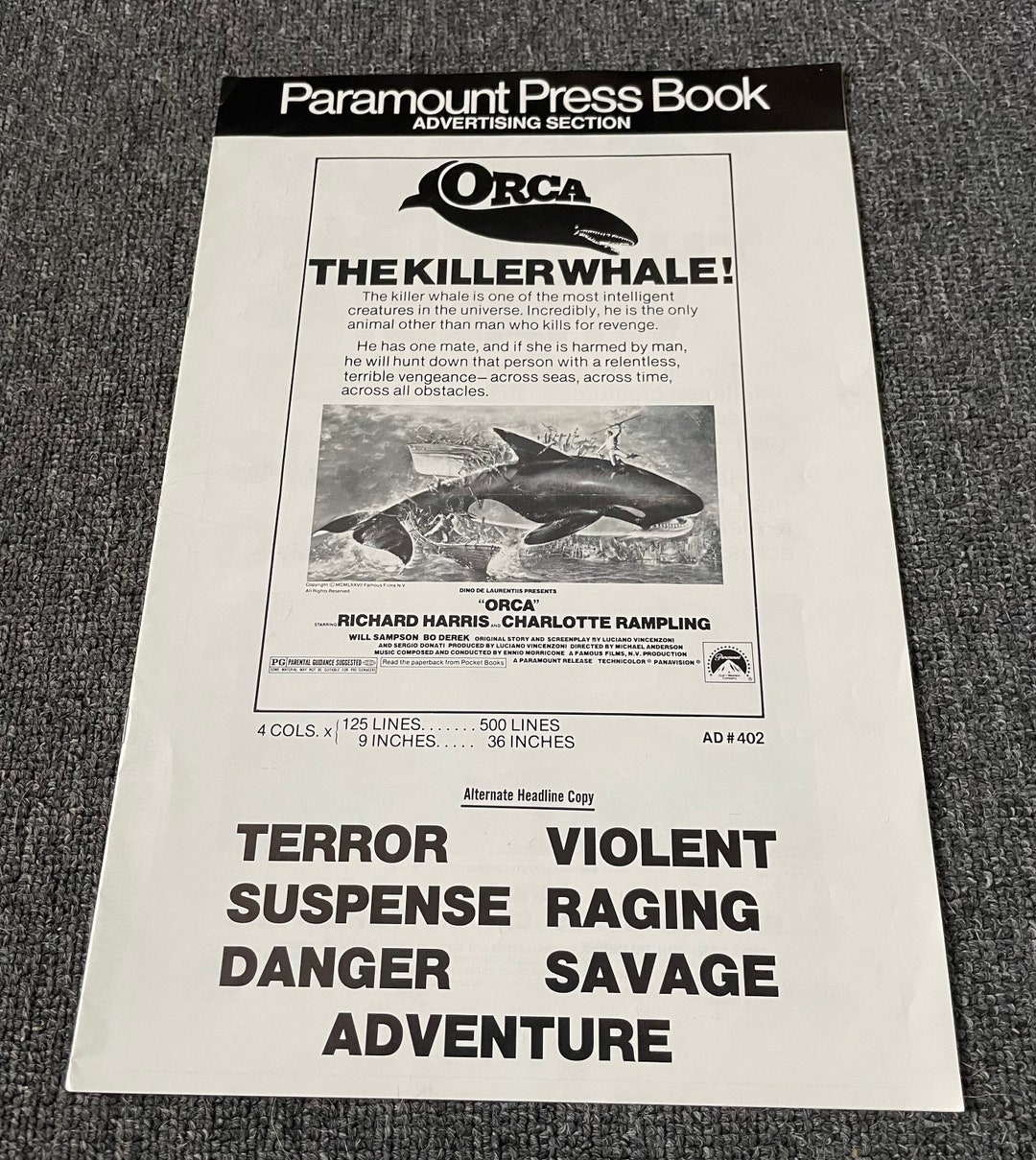 1977 Original ORCA 12 Page Press Book! Uncut! Complete! JAWS Ripoff ...