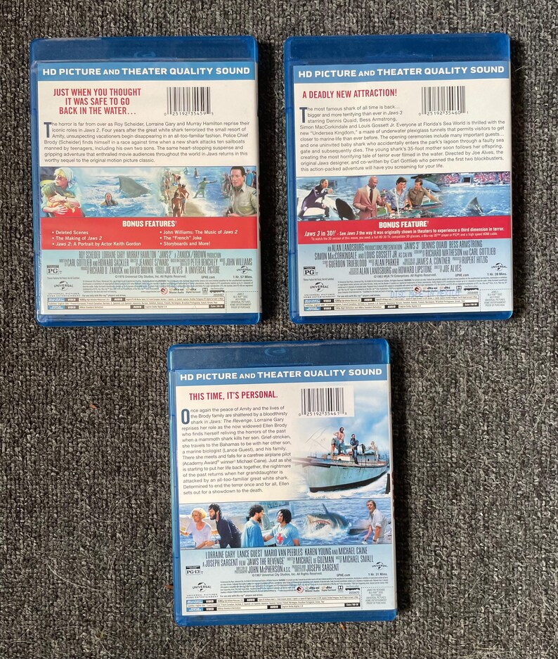 JAWS Sequel Blu-ray Set! Jaws 2 With A Lot of Special Features! JAWS 3 ...