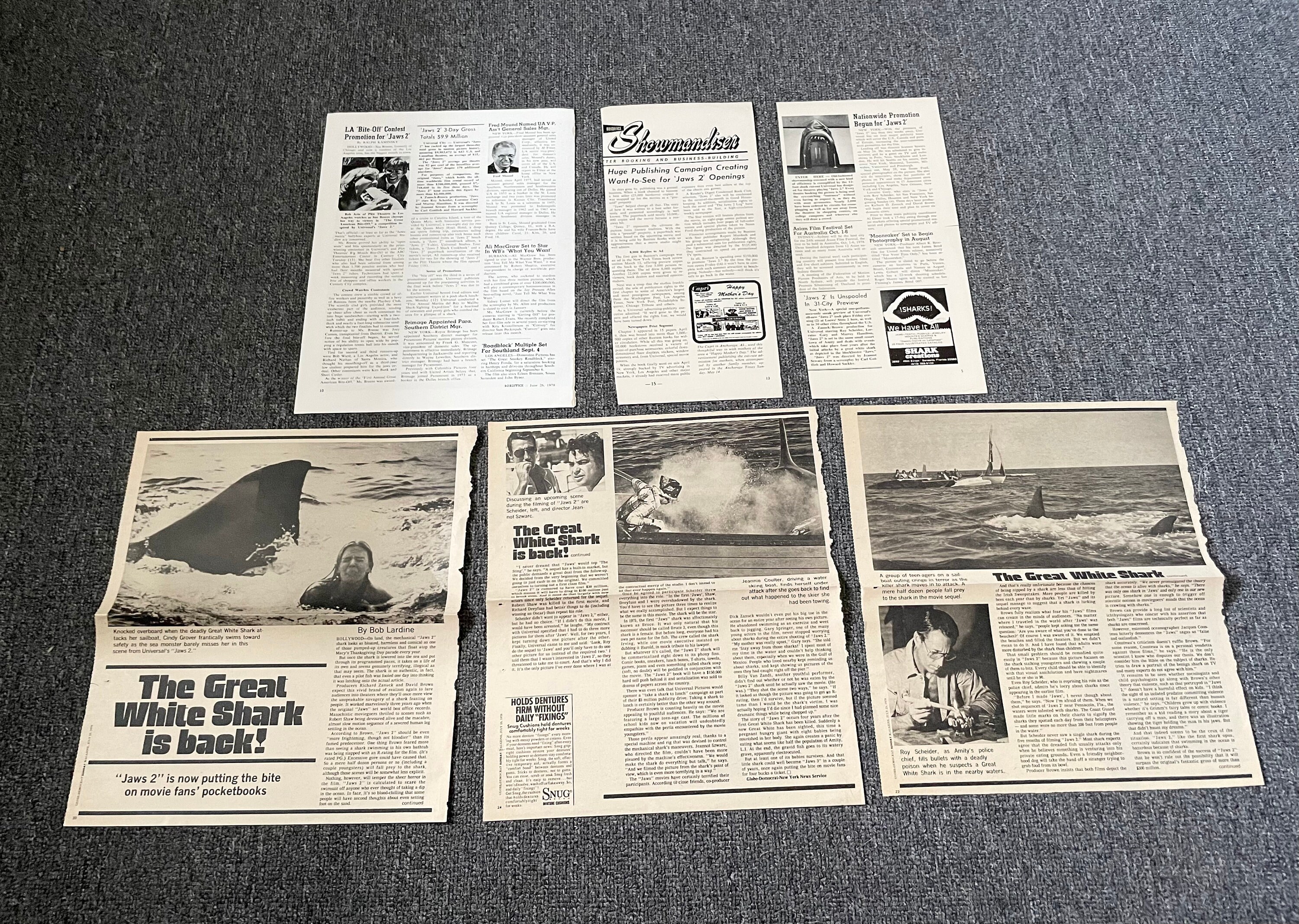 10 Original 1978 JAWS 2 Newspaper Clippings Magazine Clipping Great ...