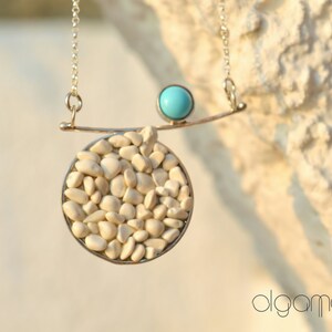 Unique Pendant Turquoise Necklace Pebbles Bijoux Silver Circle Beach ...