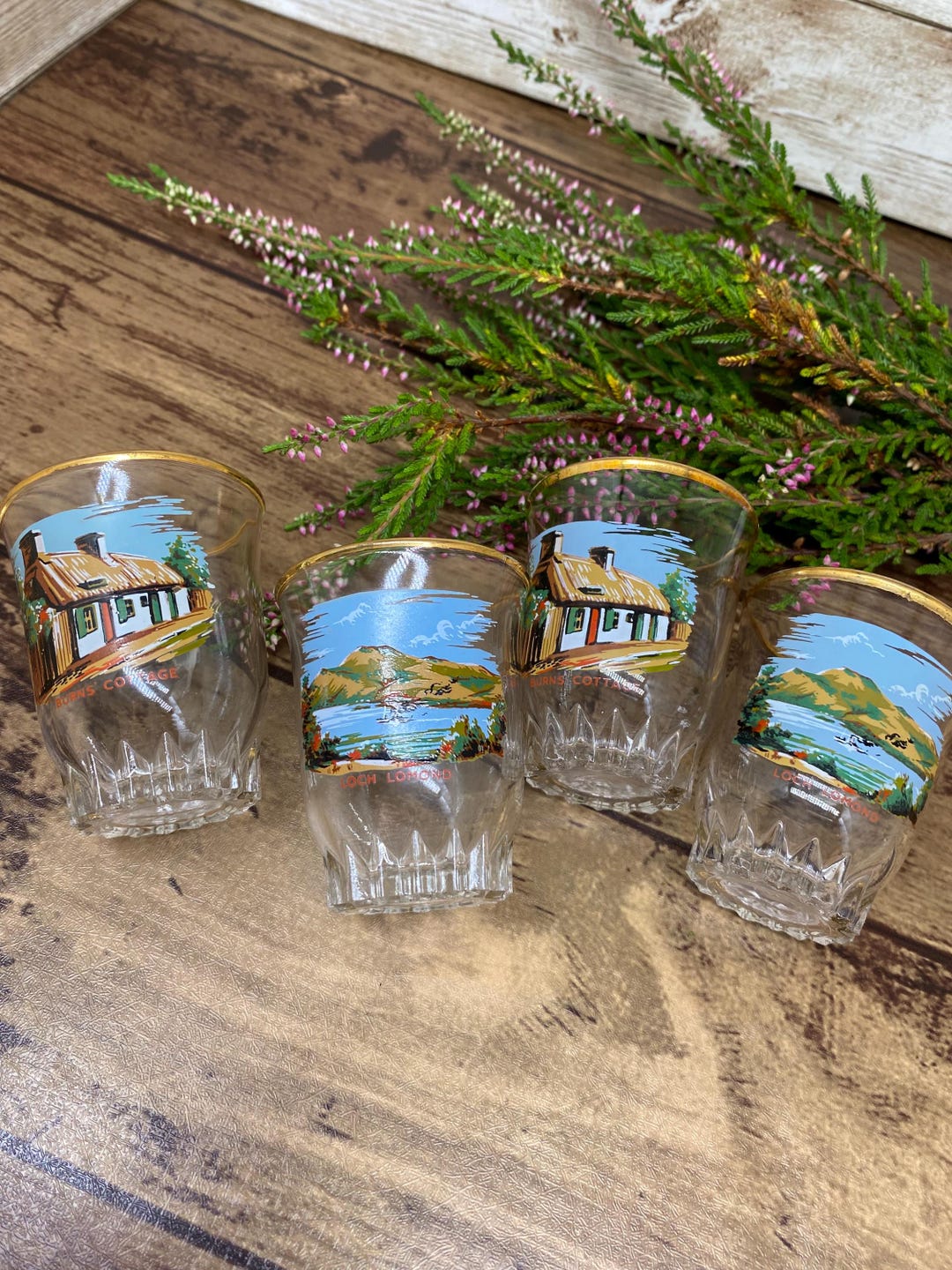 Scotch Whisky Tots 4, Burns Cottage & Loch Lomond Vtg ( BL) - Etsy