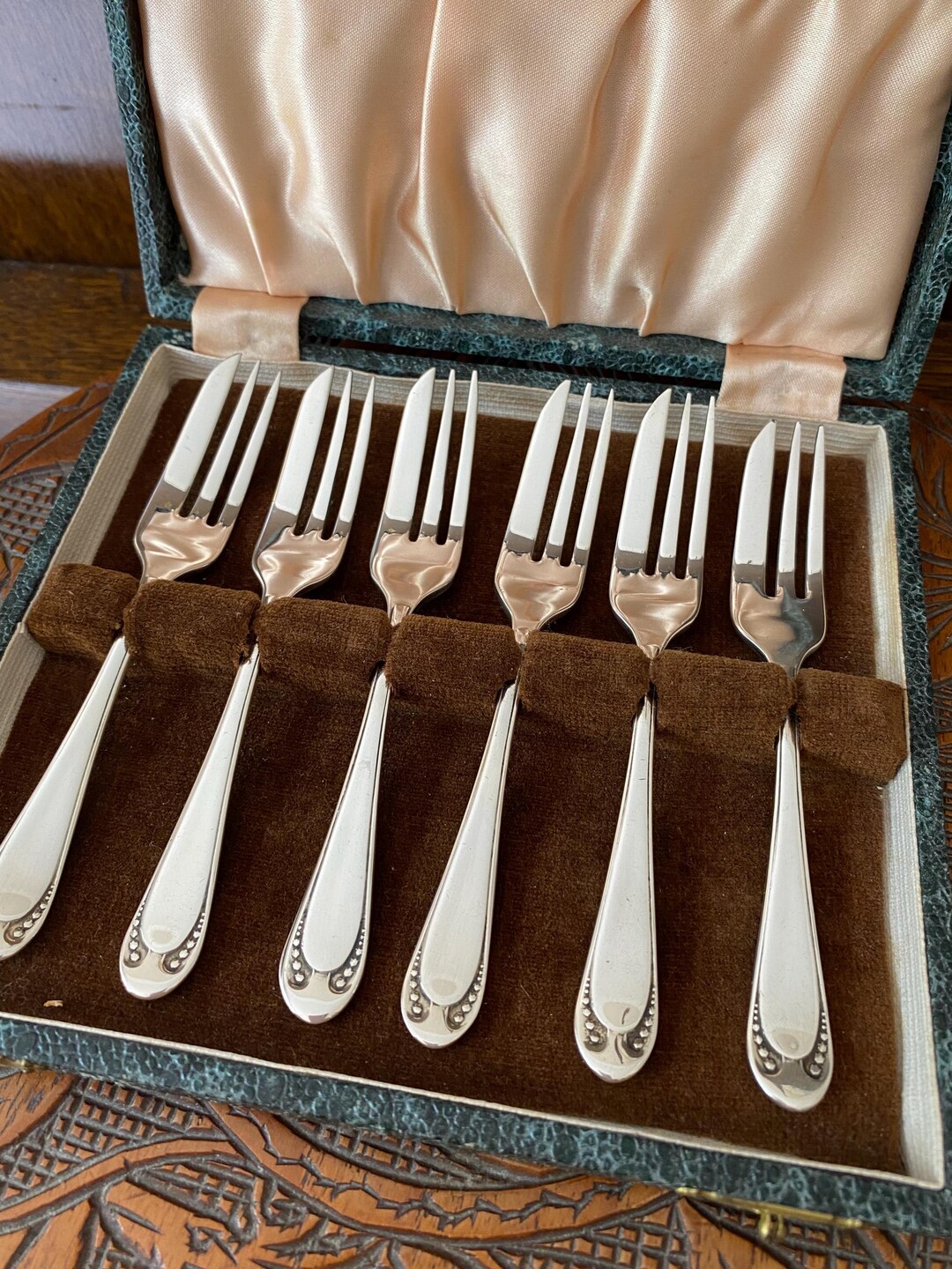 6 Pastry Cake Forks Cased Unused Vintage CN - Etsy