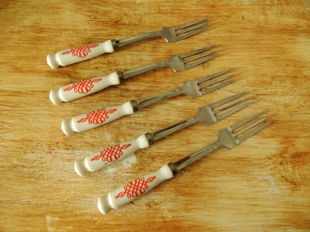 Vintage Forks, Set of 5, Porcelain Handles, Vintage Cutlery, Home ...
