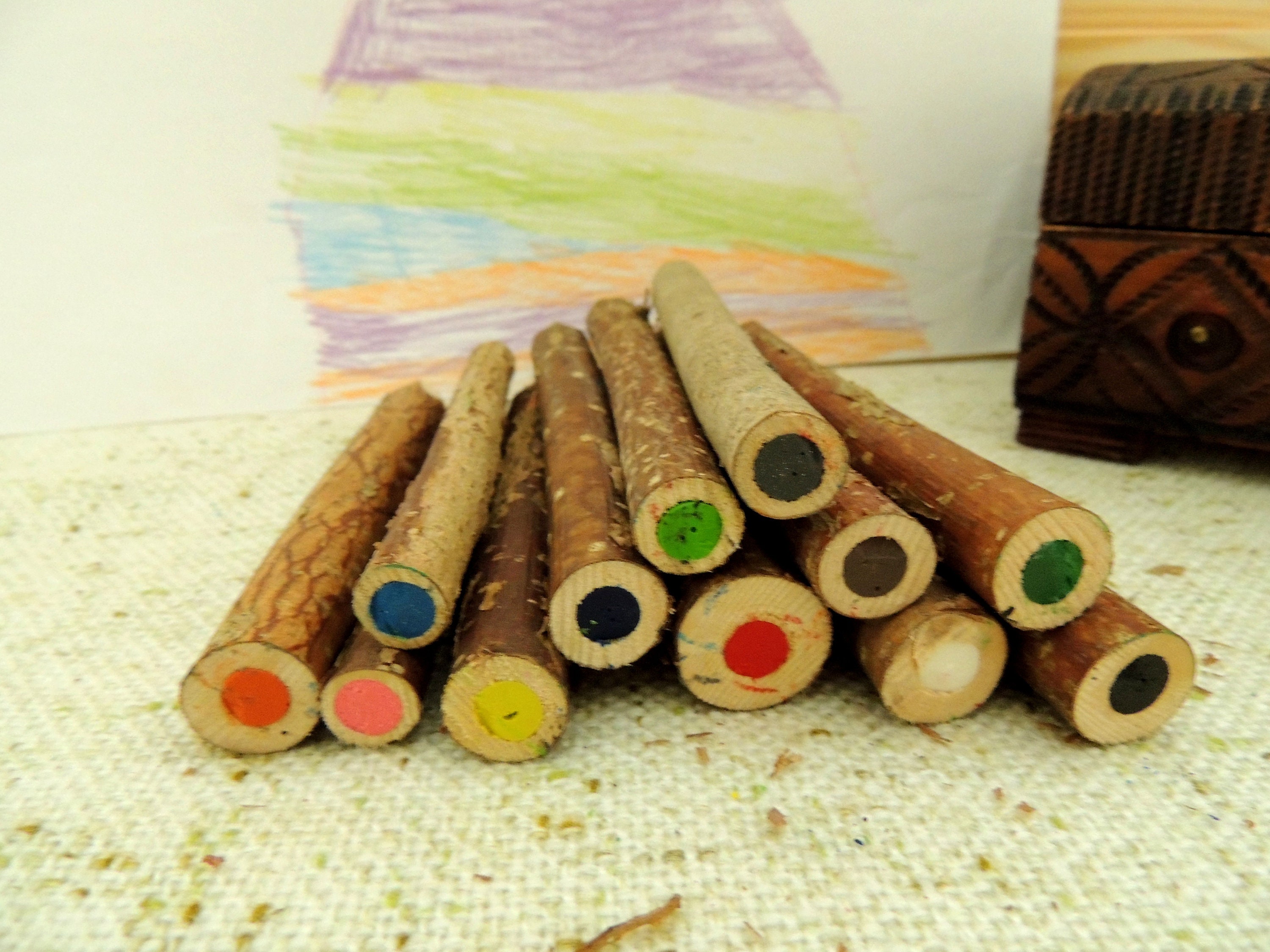 Wooden Crayons Set of 12 Wax Crayons Wooden Pensils | Etsy