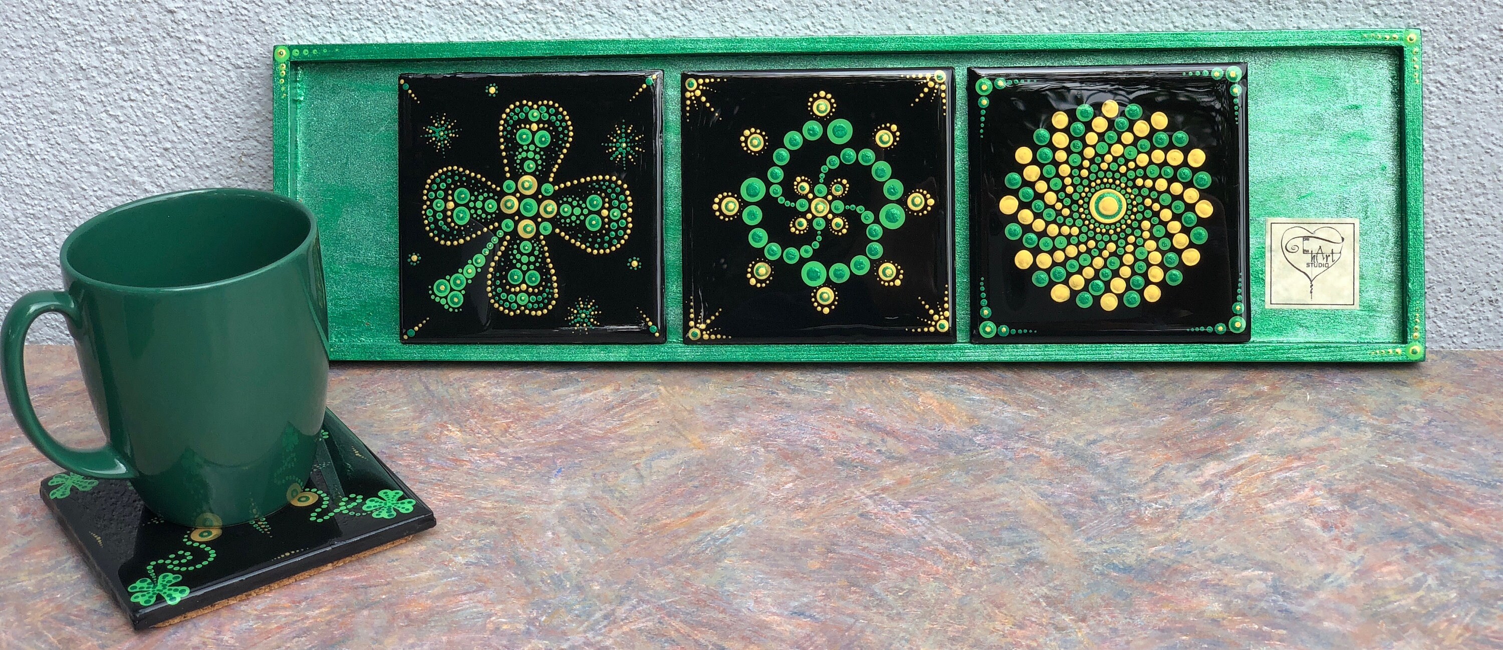 Ceramic Tile Art - “shamrock's Luck” - Hand Painted Set of 4 - Etsy