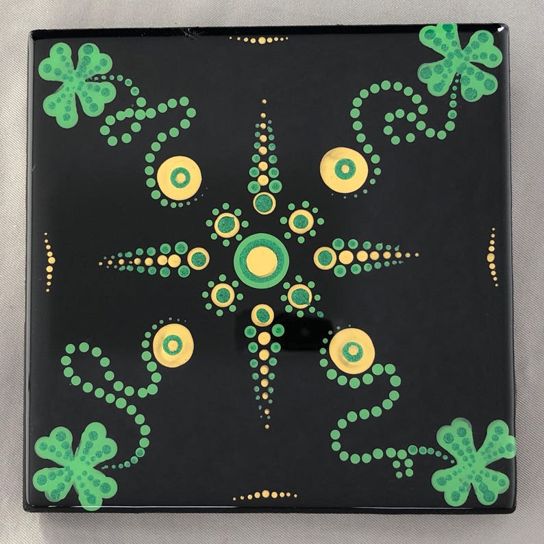 Ceramic Tile Art - “shamrock's Luck” - Hand Painted Set of 4 - Etsy