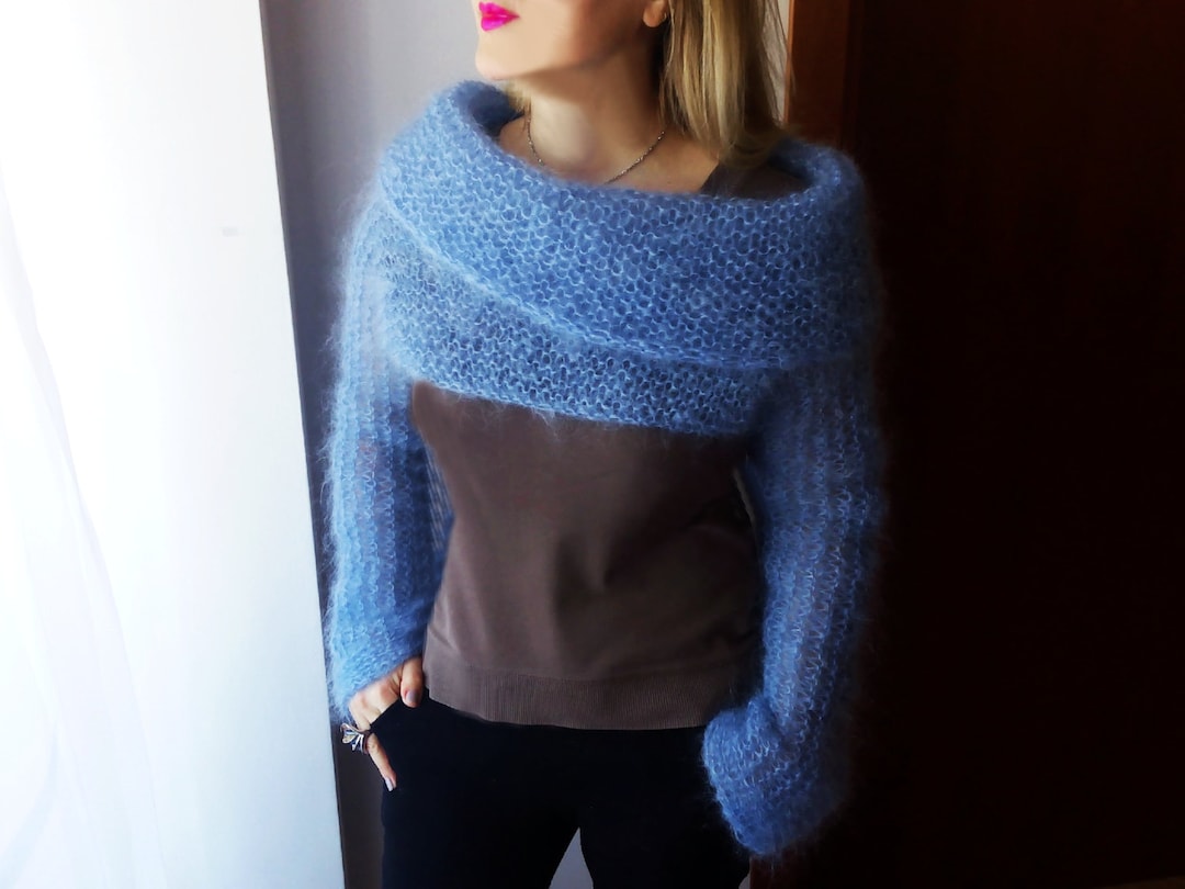 Mohair Shoulder Wrap With Cowl Neck/knit Short Sweater/versatile Shrug ...