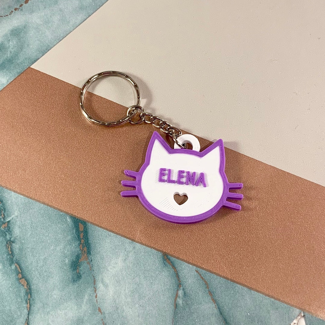 Personalised 3D Printed Cat Head Keychain: Kawaii Kitten Keyring - Etsy