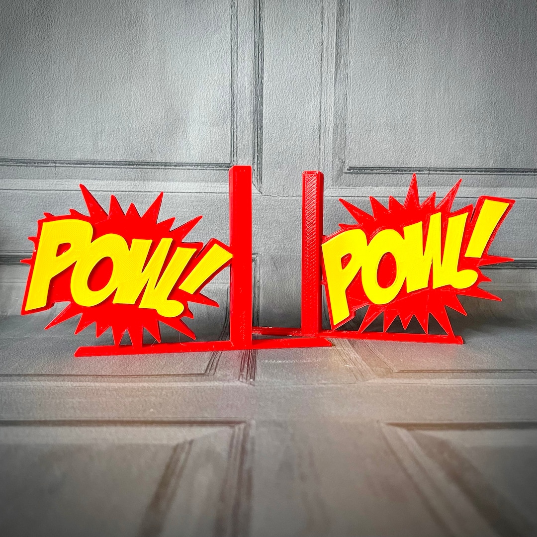 3D Printed Comic Bookends: "pow!" Style, Kids Room Decor - Etsy