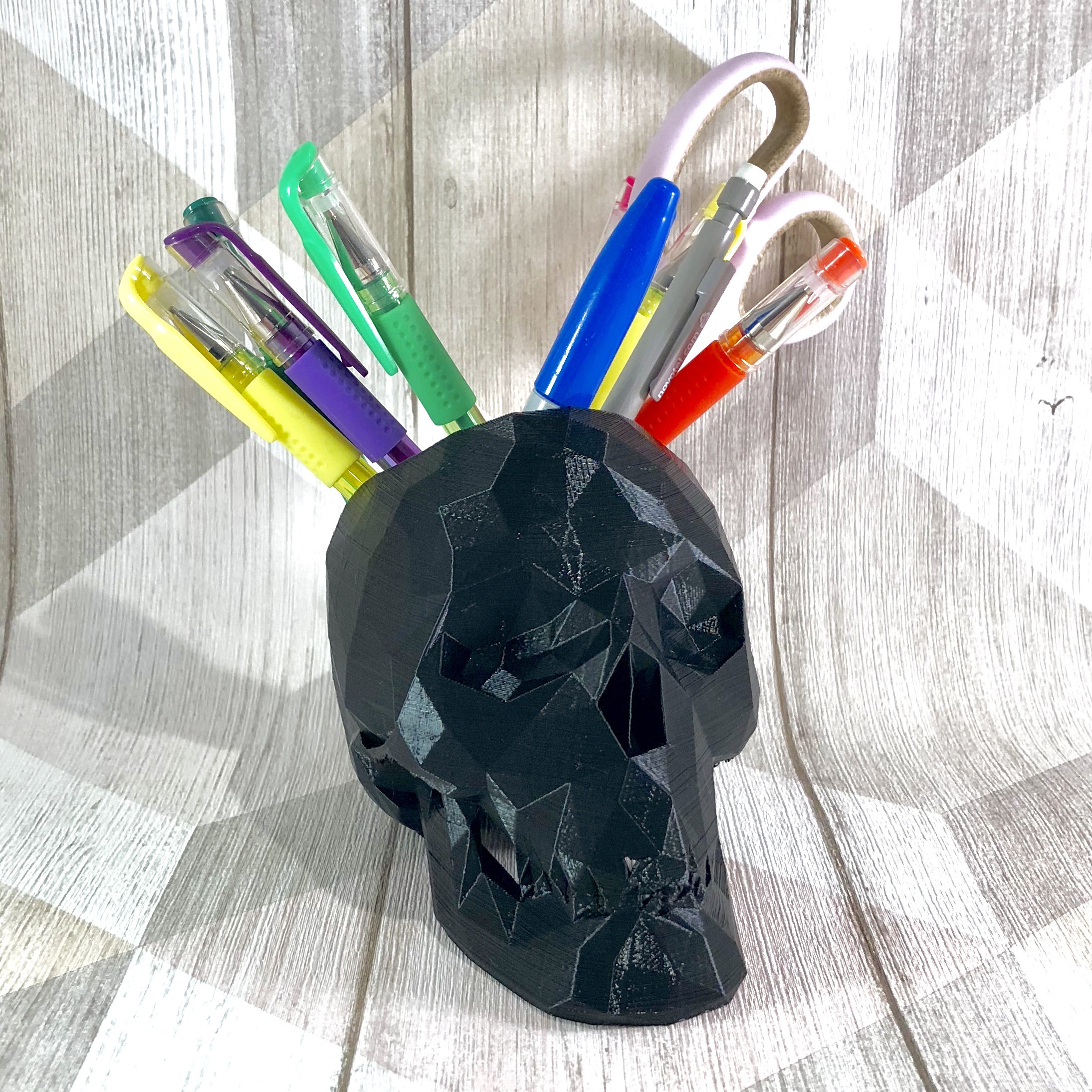 Skull Low Poly Pen Holder Large Gothic Desk Tidy Desk | Etsy