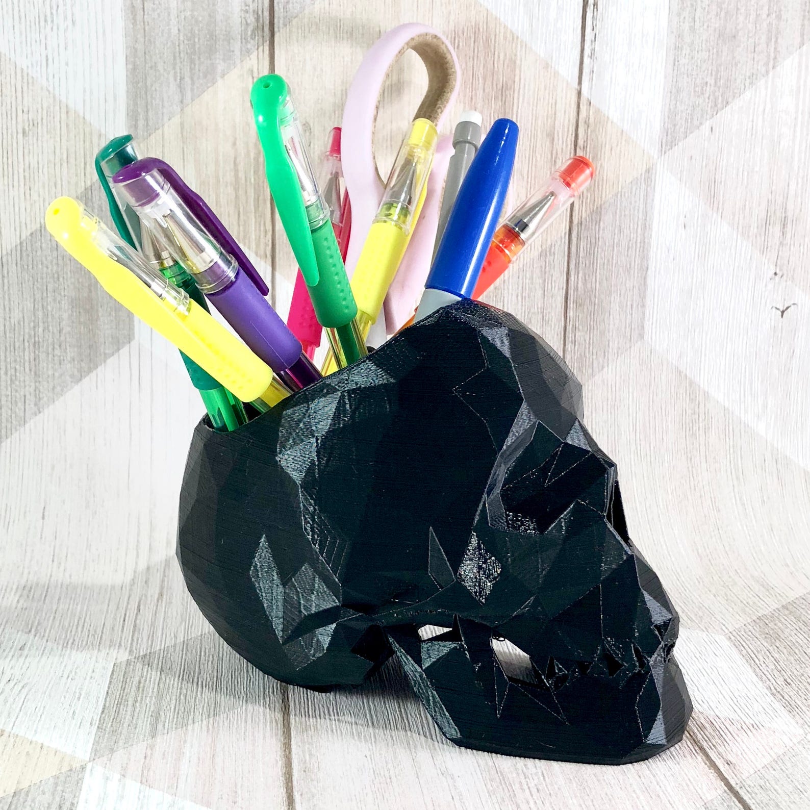 Skull Low Poly Pen Holder Large Gothic Desk Tidy Desk | Etsy