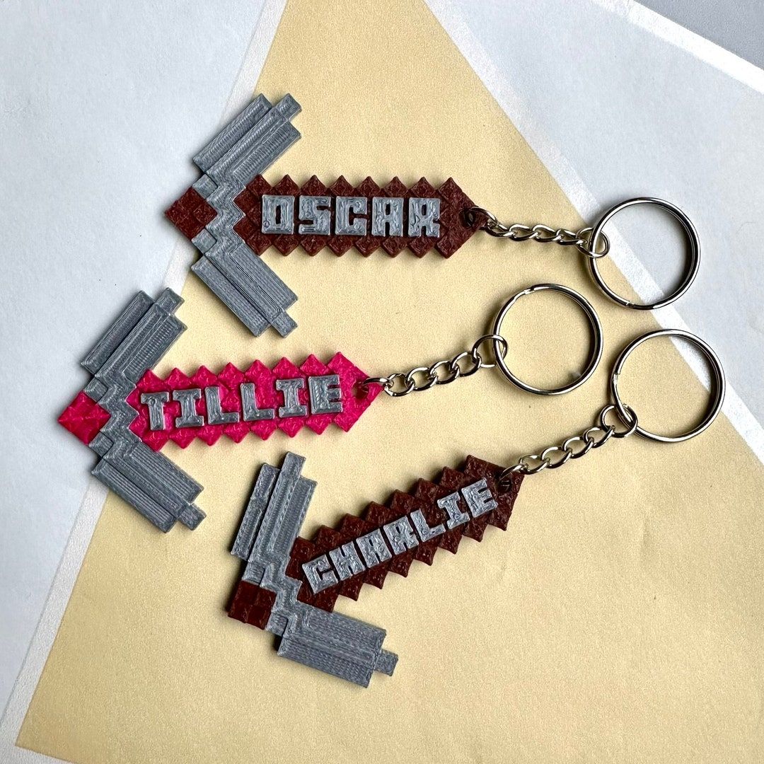 Personalised Pixel Pickaxe Keychain: 3D Printed Gamer Gift - Etsy