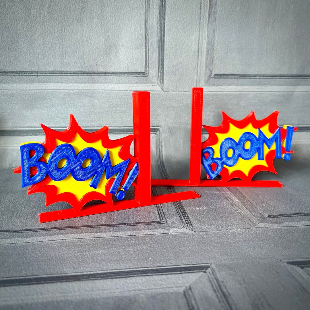 Boom! Comic Style Bookends - 3D Printed - Book Storage - Childrens ...