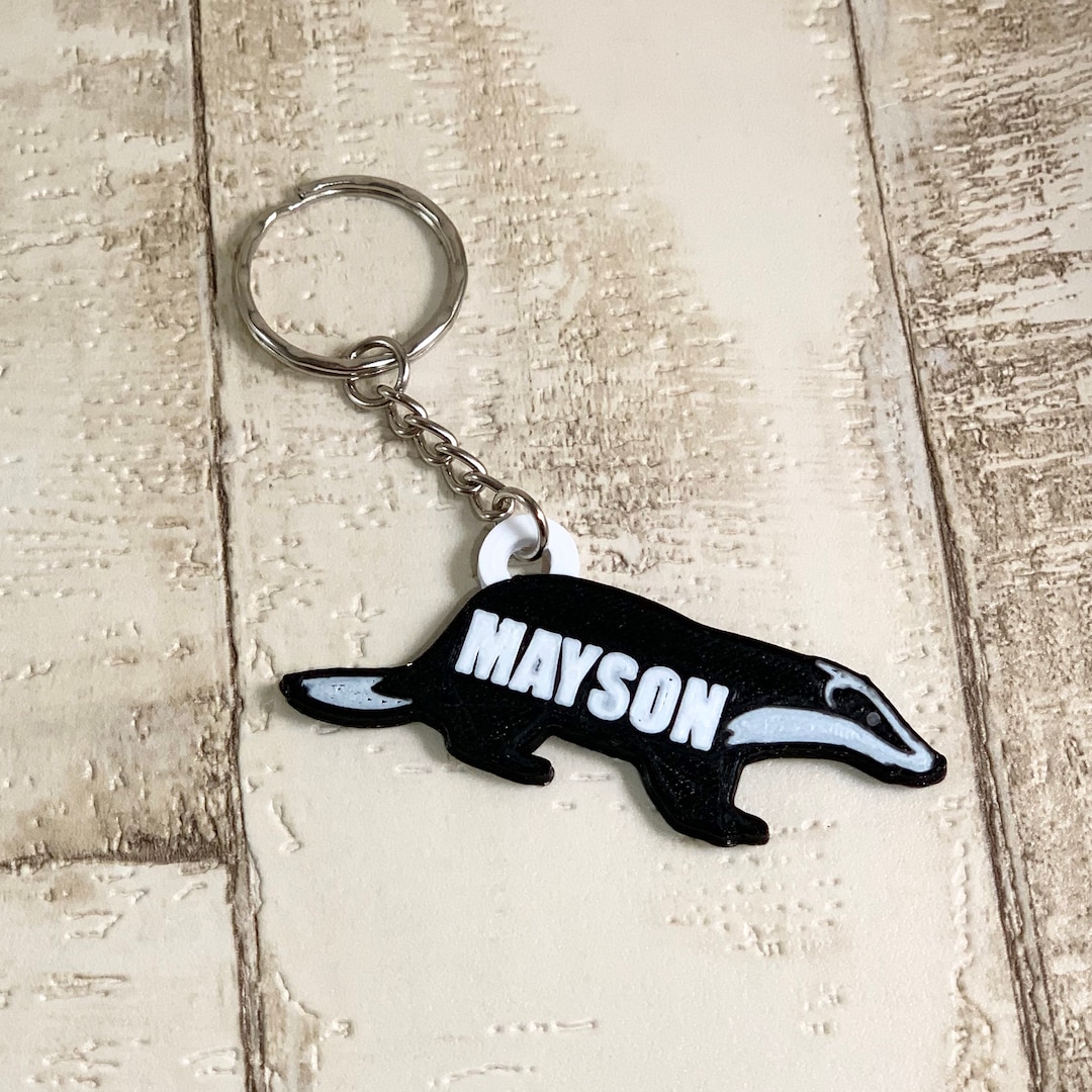 Badger Keyring - Keychain - Personalised 3D Printed - Party Bag Favours ...