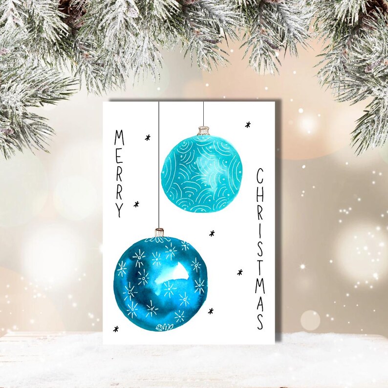 Watercolour Bauble Christmas Cards - Pack of 6 or Individual Cards ...