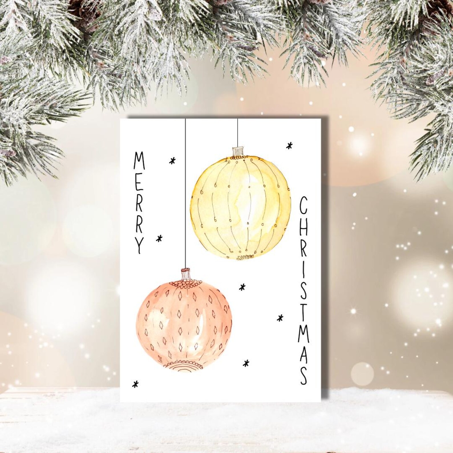 Watercolour Bauble Christmas Cards - Pack of 6 or Individual Cards ...