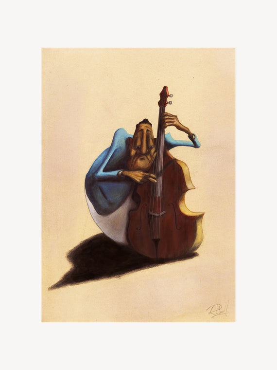 Double Bass Man In Colour / Jazz Art poster/ 1920's Art | Etsy