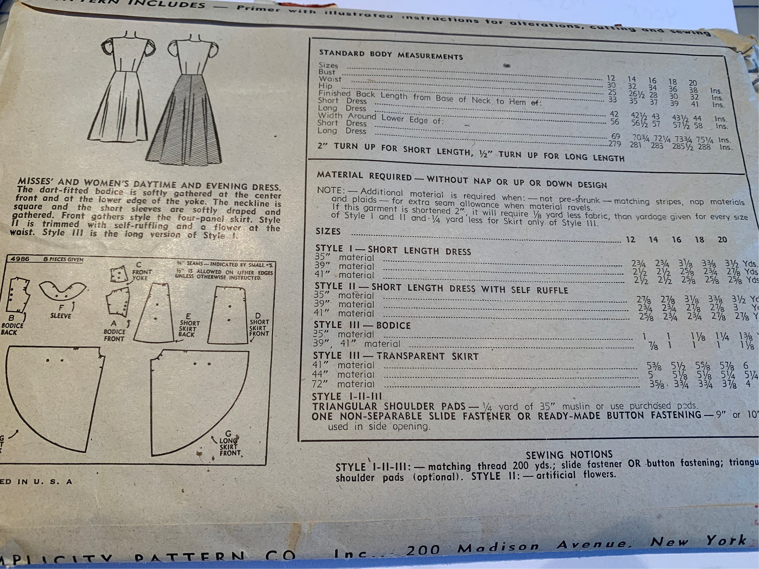 1944 Simplicity 4986 Pattern WWII Daytime and Evening Dress - Etsy